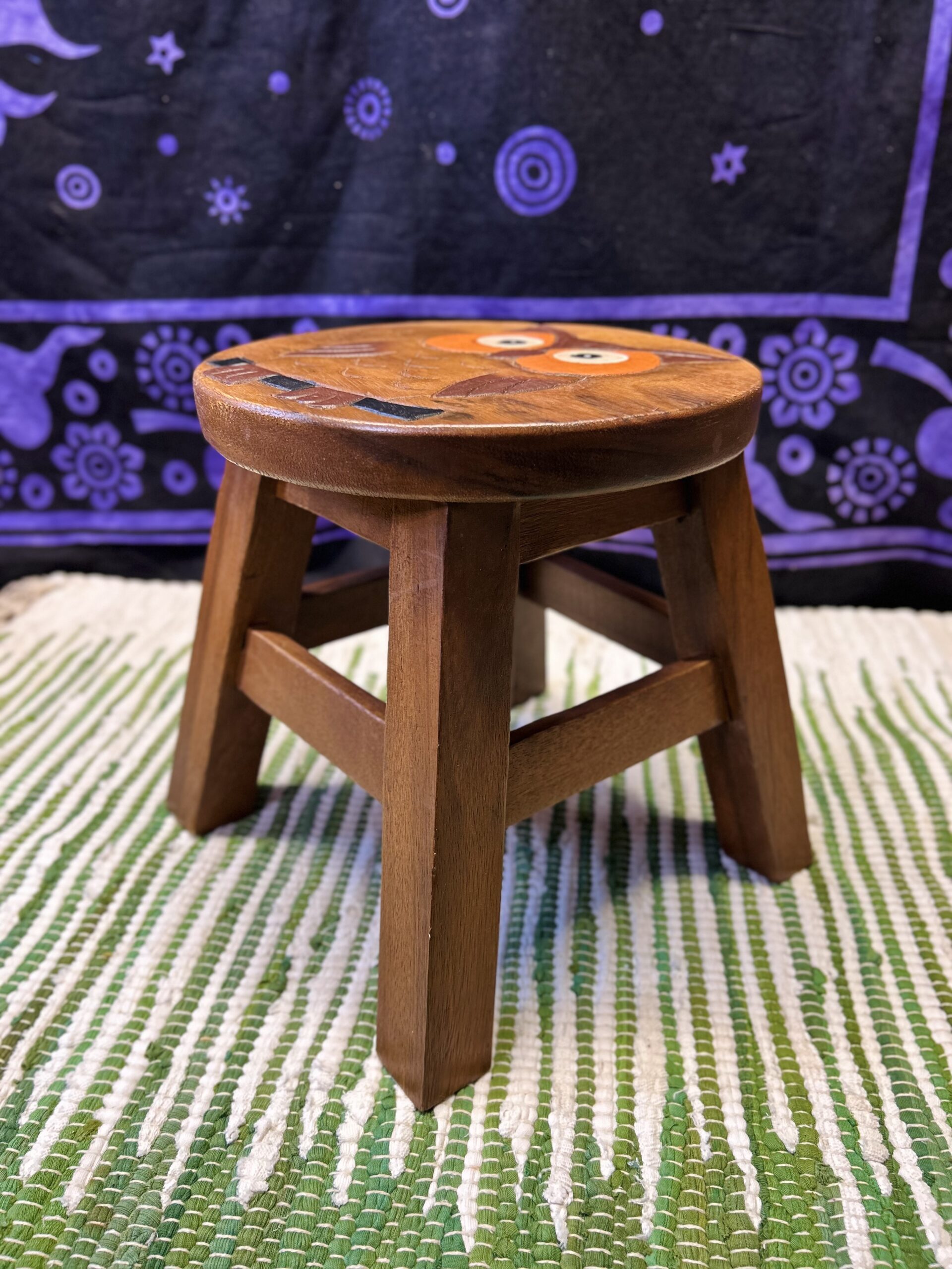 Hand carved wooden stool - Owl